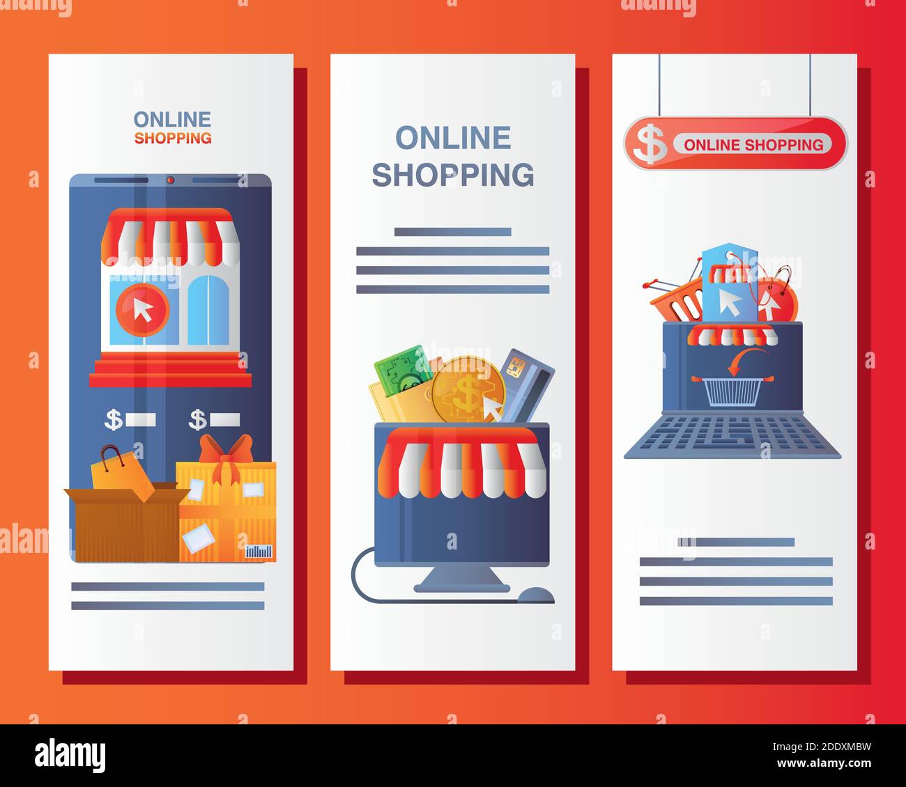 online shopping, banner, mobile app template vector illustration Stock ...