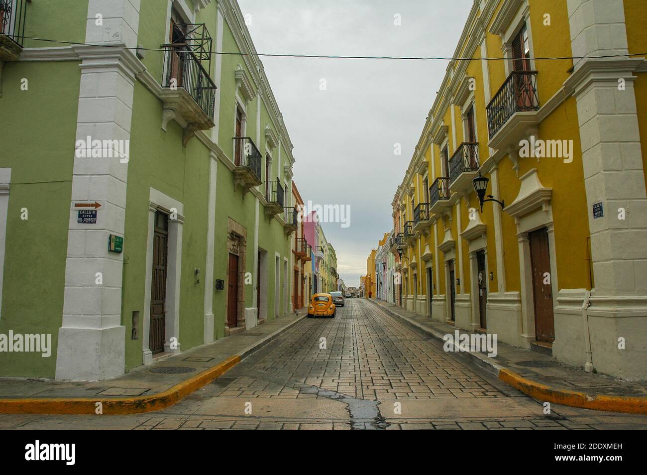 A historic street in Merida, Mexico in the Yucatan Peninsula. The ...
