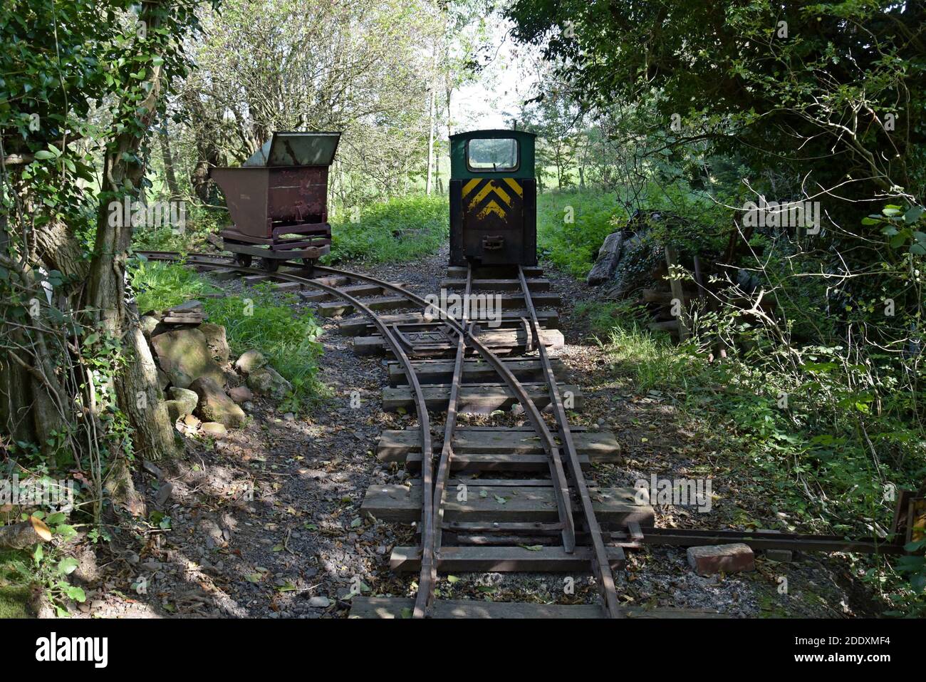 Former quarry tipper wagons and diesel loco on a private narrow gauge ...