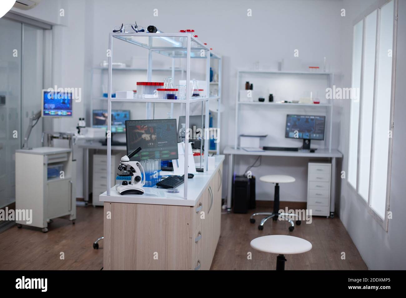 Interior of modern science laboratory with no people. Lab used for find ...