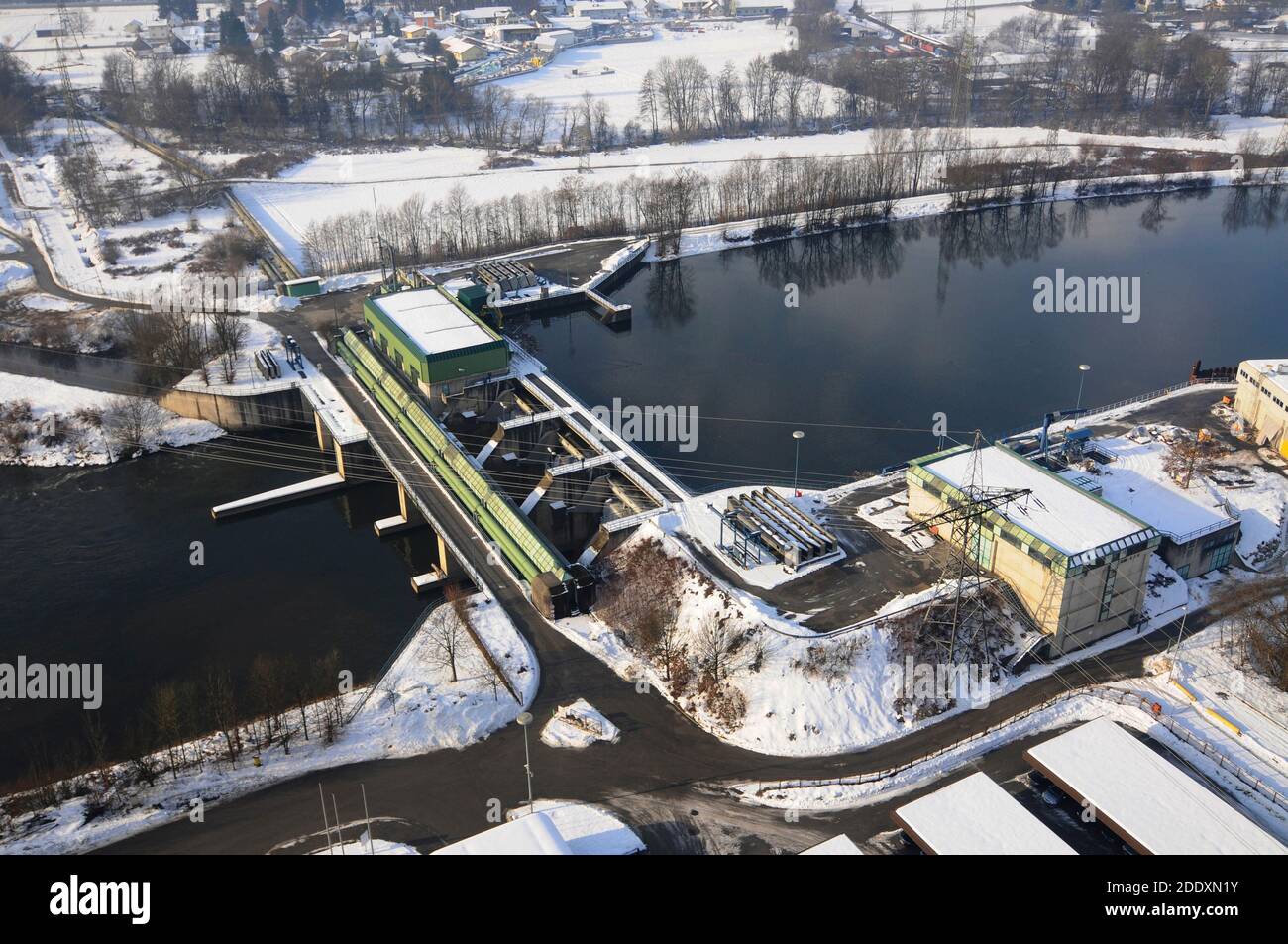 Run of the river hydroelectric power station in the winter Stock Photo ...