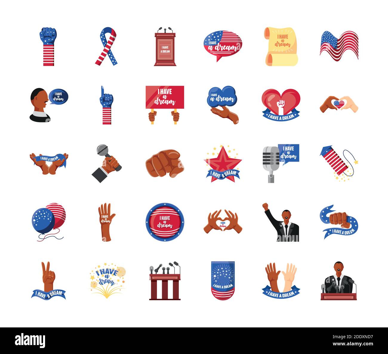 Martin Luther King Day, american national celebration movement icons set vector illustration ...