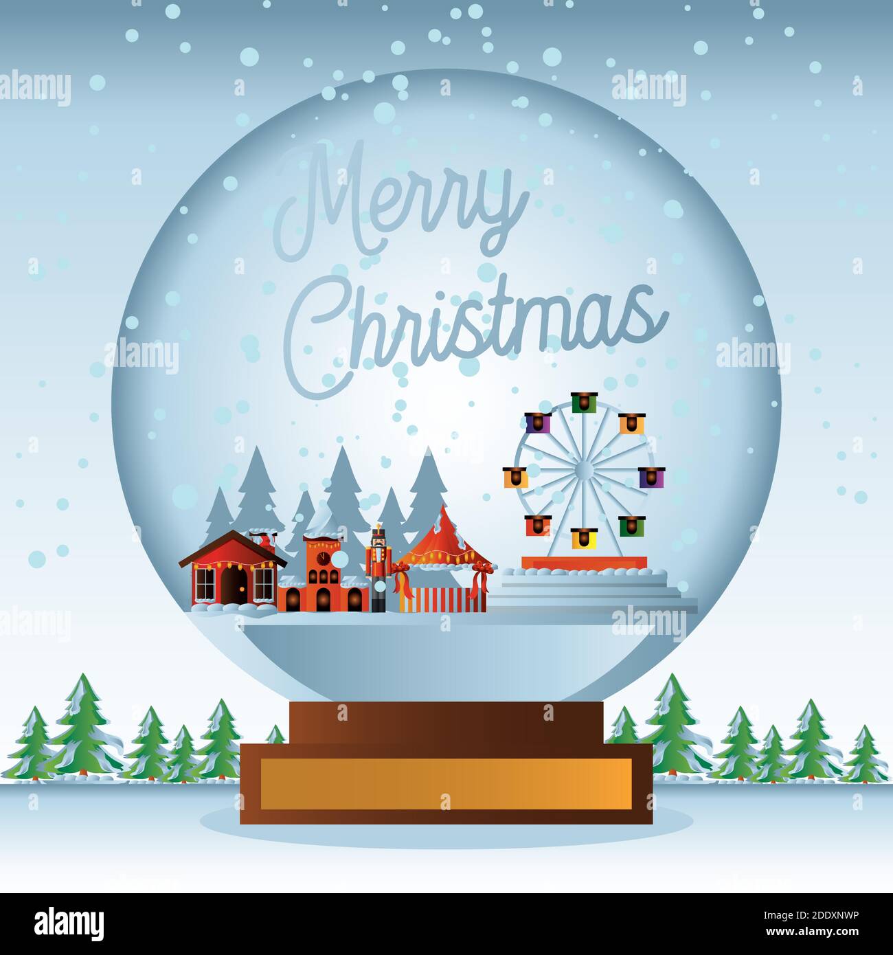 merry christmas snowball with houses wheel ferris pine trees scene ...