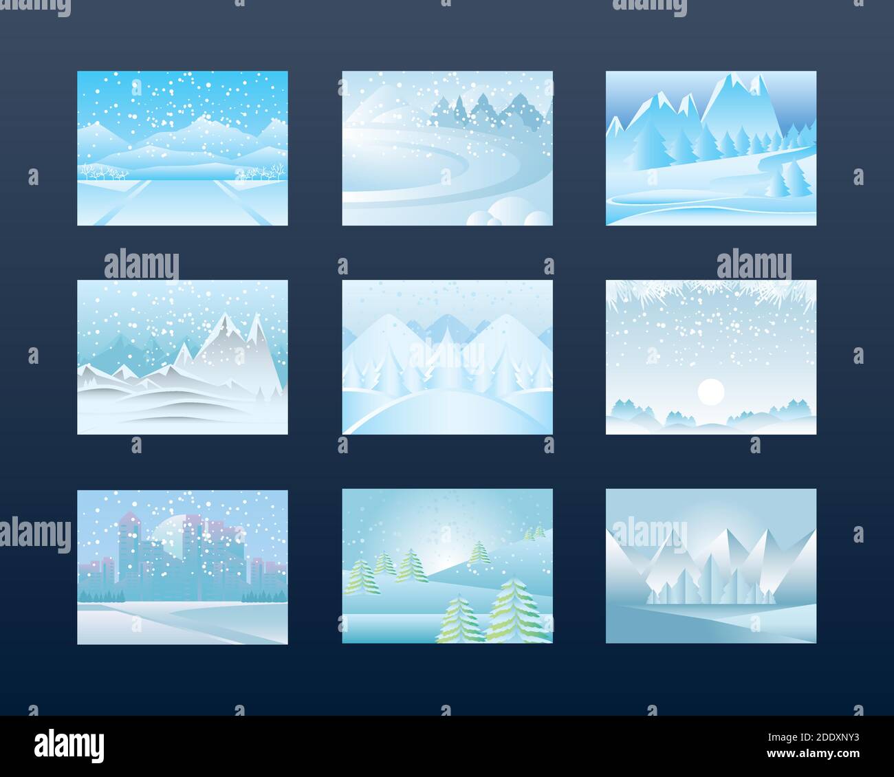 winter landscape scenery mountains trees snowfall concept vector ...