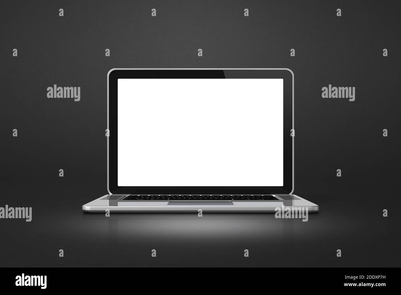Laptop computer on black office scene background. 3D Illustration Stock ...