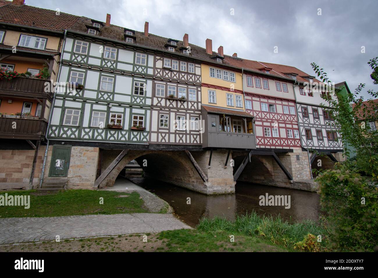 a residential building on a bridge across the river in Erfurt Germany ...