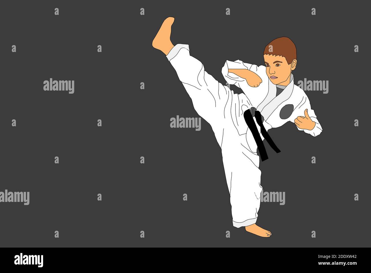 Illustration of a young man kicking on background Stock Photo - Alamy