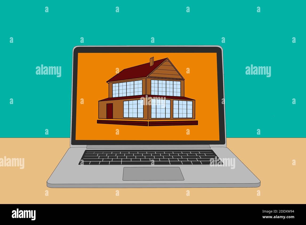 Real estate business, house in laptop Stock Photo - Alamy