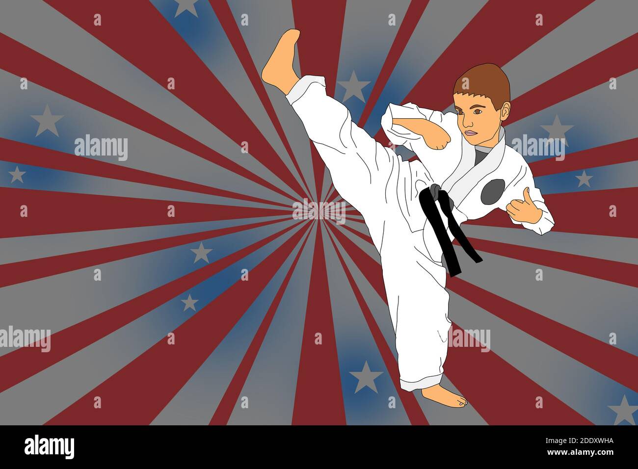 Illustration of a young man kicking on background Stock Photo - Alamy