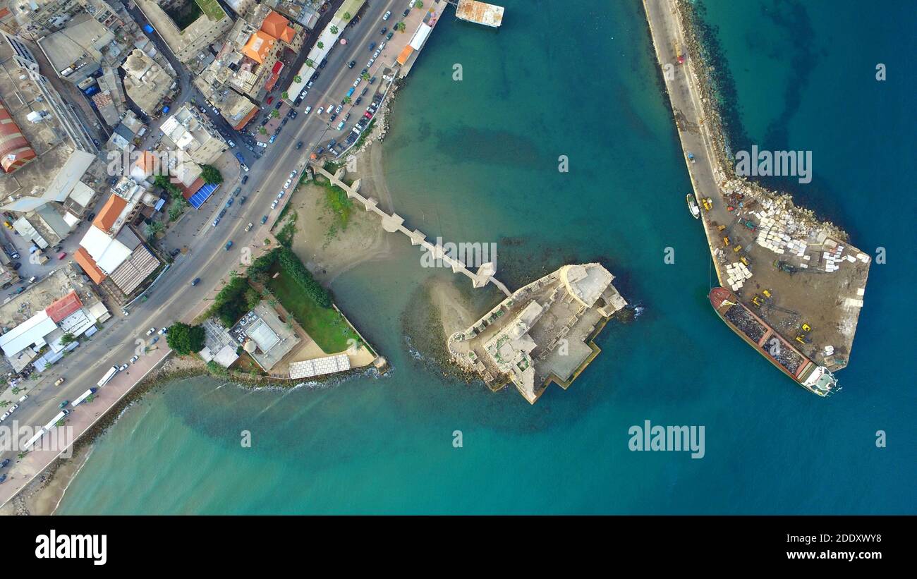 Saidon Monuments Sea Castle with Bridge to City coast line and Port Top ...