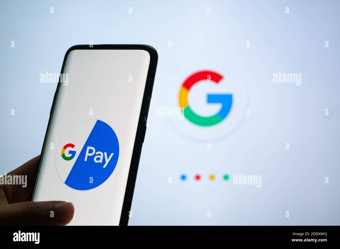 Google Pay app logged in on a mobile infront of a white screen with ...