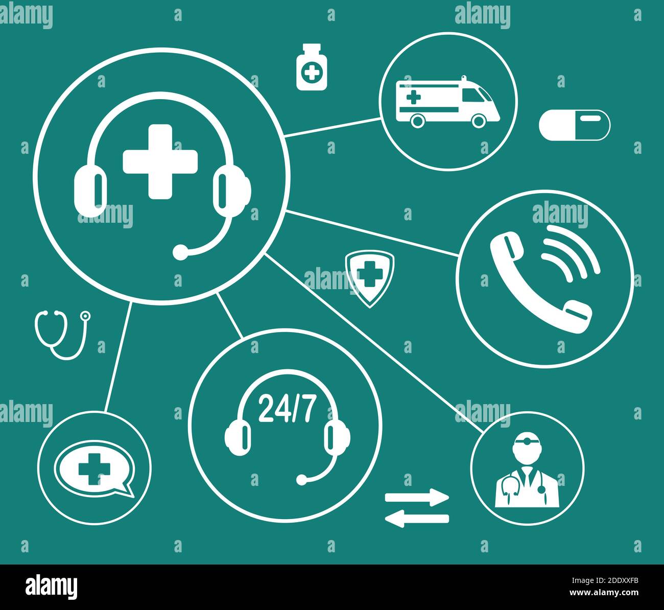 Concept of medical hotline with connected icons Stock Photo - Alamy