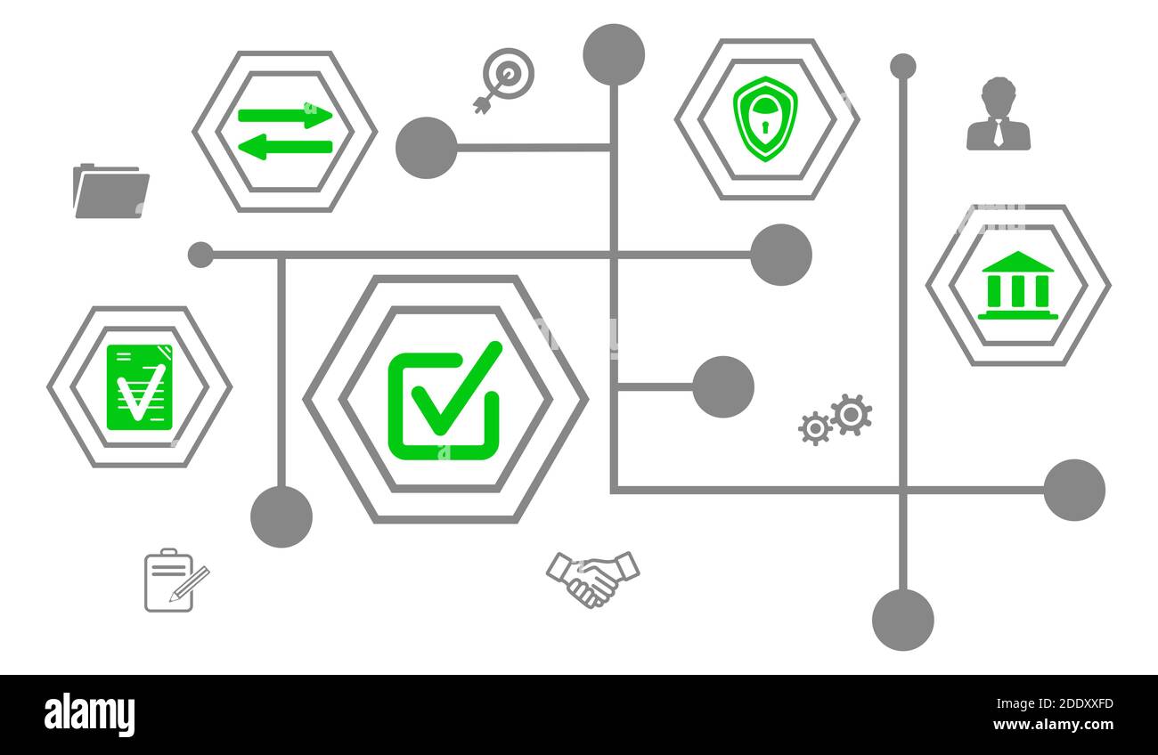 Concept of validation with connected icons Stock Photo - Alamy