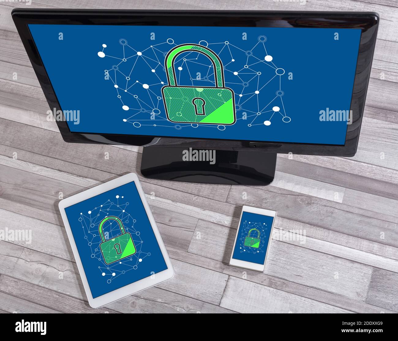 Network safety concept shown on different information technology ...