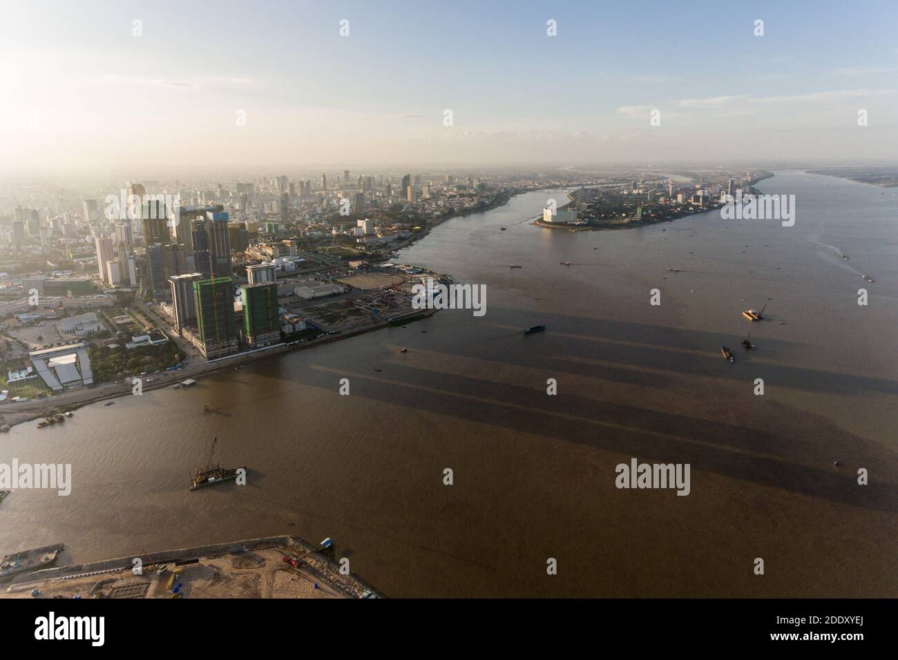 (EDITORS NOTE: image taken with a drone)A view of the Cambodia capital ...