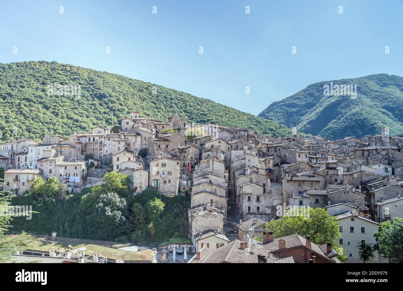 cityscape with houses and roofs of hilltop historical town, shot in ...