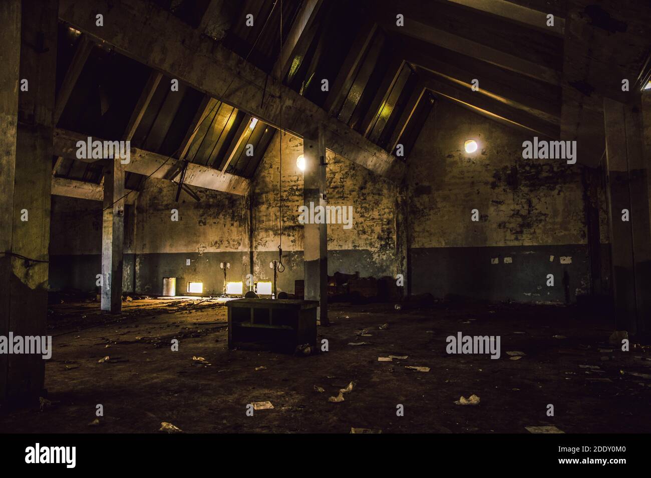 Abandoned Factory Big Messy Dark Concrete Hall Stock Photo - Alamy