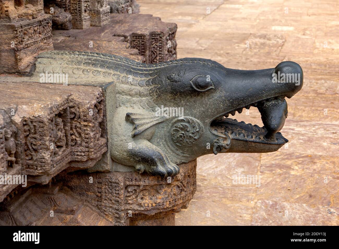 Konark ,9,April ,2014,Top view of black granite gargoyle carved as ...