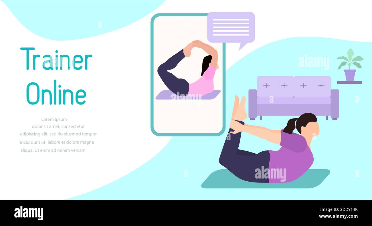 Vector illustration Training with an online trainer Sport fitness ...