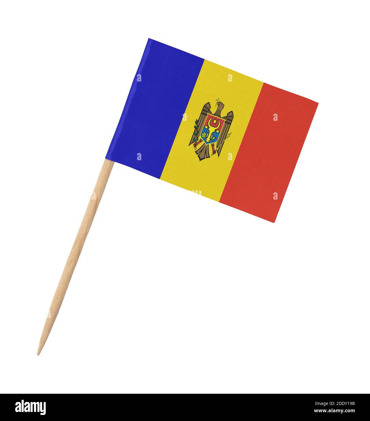 Small paper flag of Moldova on wooden stick, isolated on white Stock ...