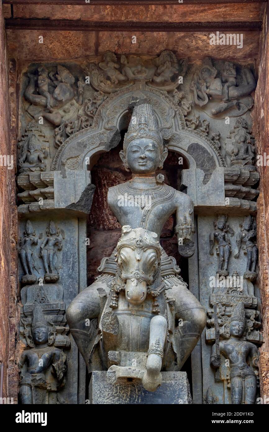 Konark ,9,April ,2014 , Black granite Idol of Sun God sitting on horse ...