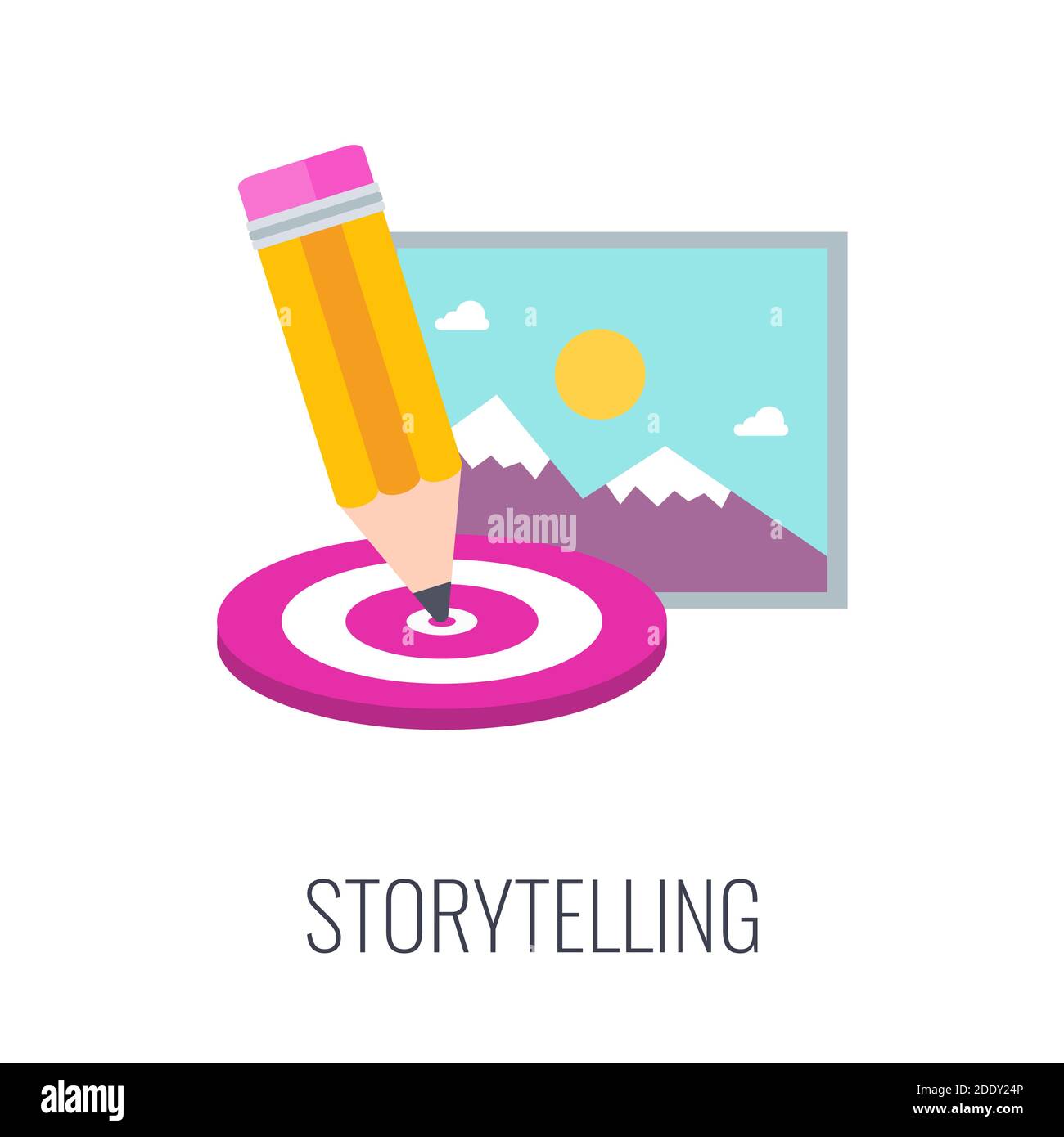 Brand storytelling icon. Pencil, target and image Stock Vector Image ...