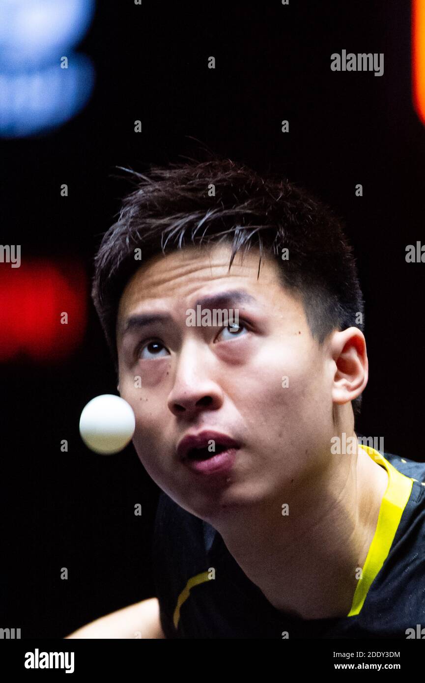 Macao, China. 27th Nov, 2020. Fang Bo of China serves during the men's ...