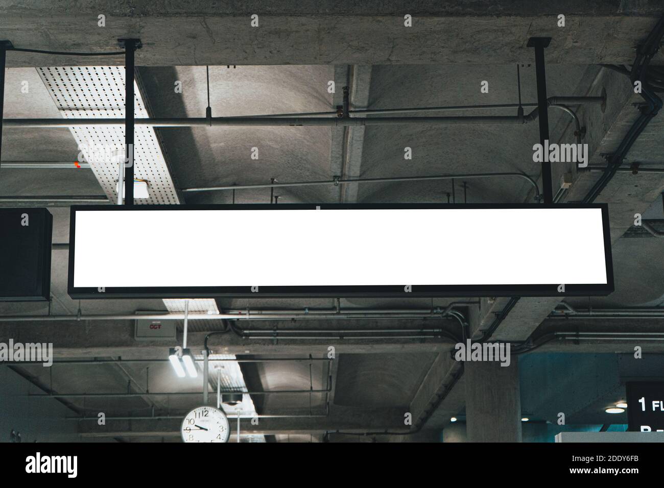 Mockup Indoor hanging sign In the airport building Light sign Stock ...