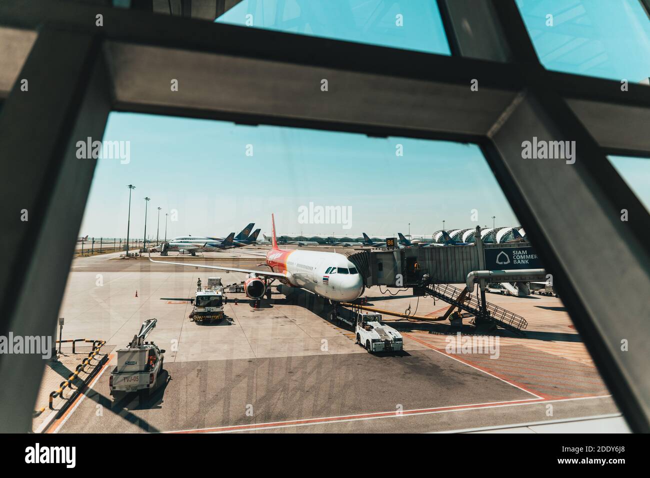 In the airport The plane in the airport Aircraft parking lot Stock ...