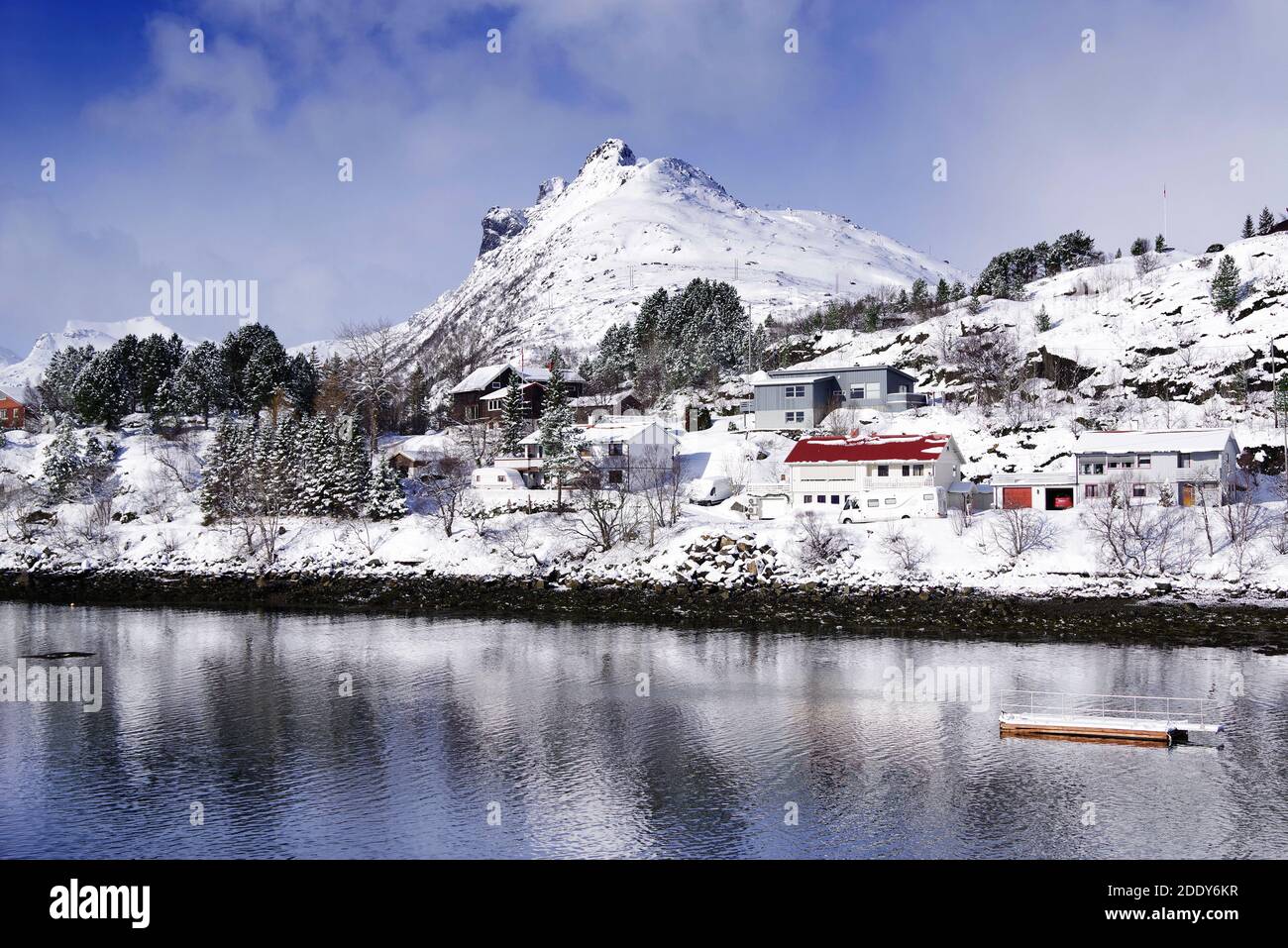 View of Svolvaer resort in winter time, Lofoten Archipelago, Norway ...