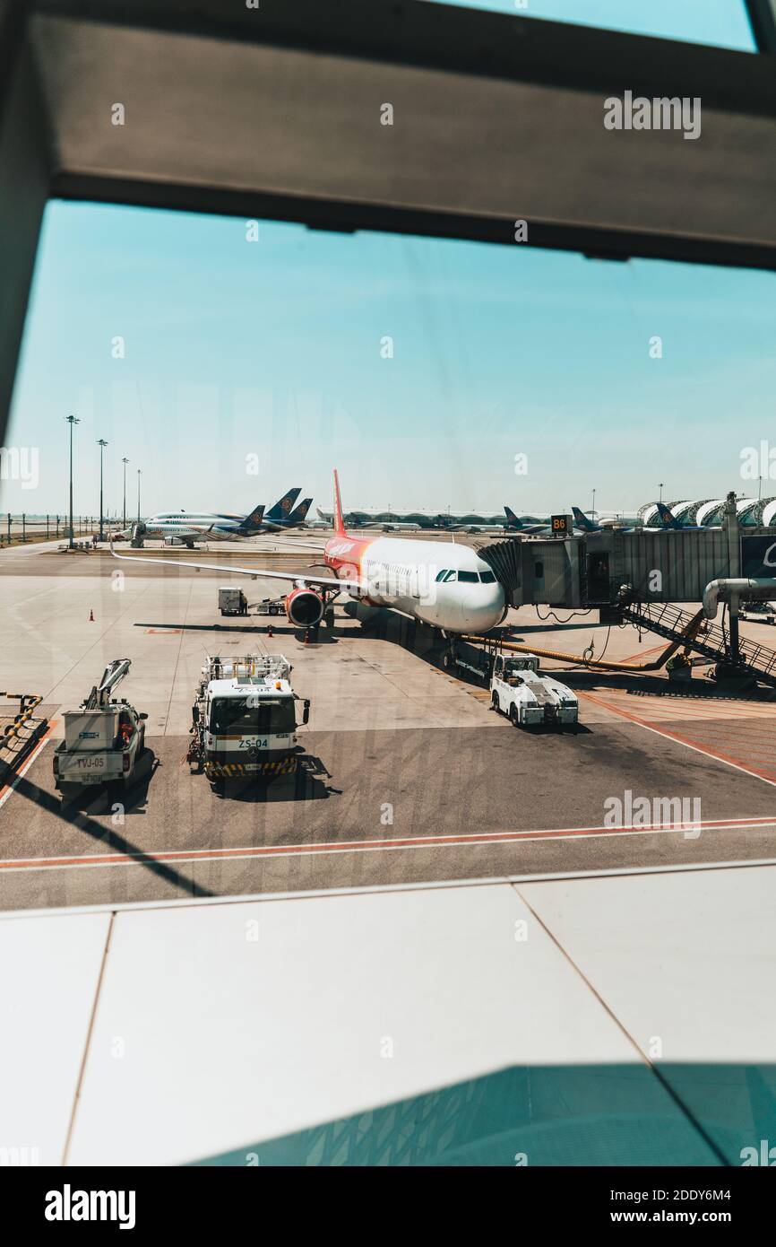 In the airport The plane in the airport Aircraft parking lot Stock ...