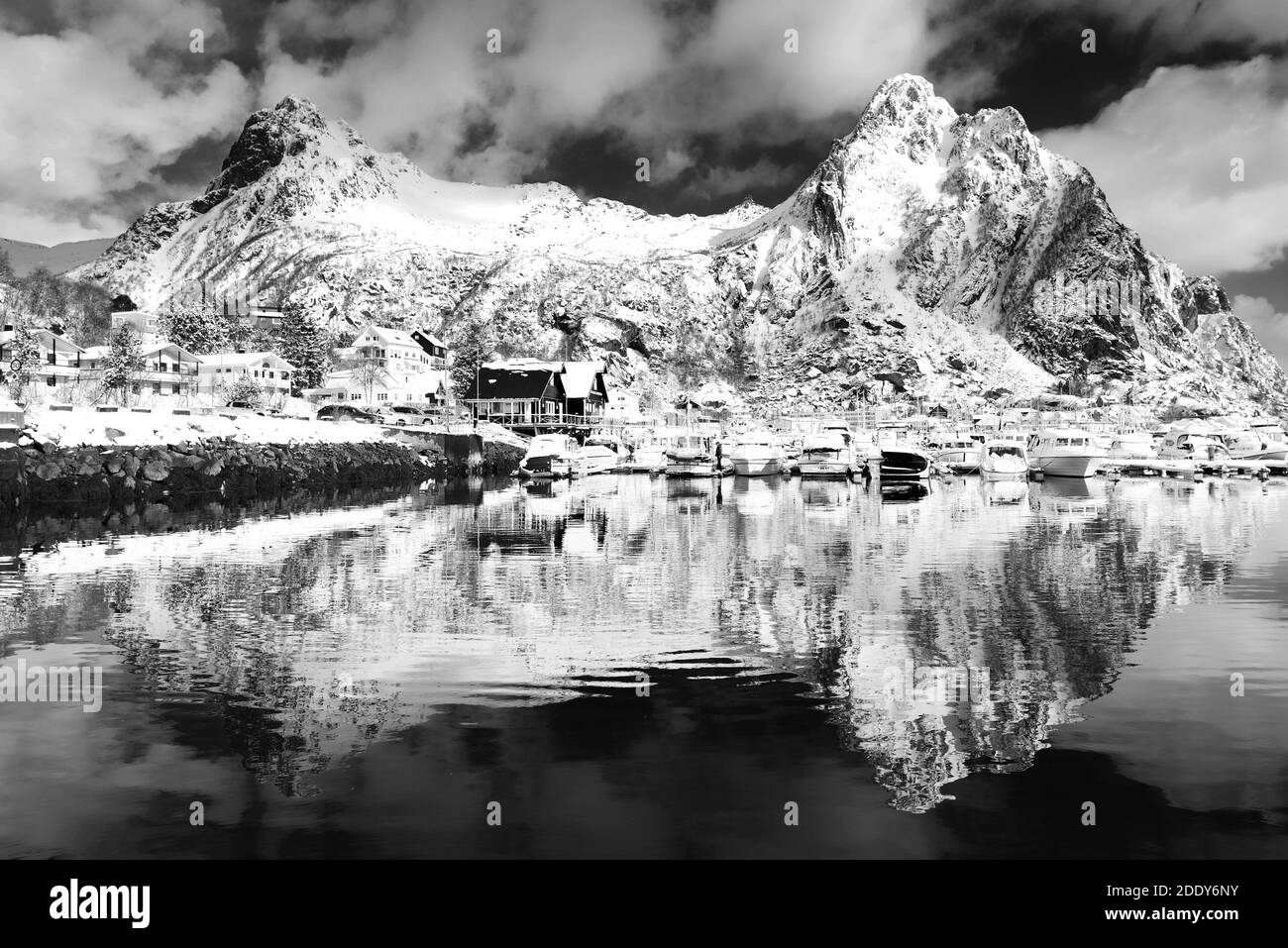 View of Svolvaer resort in winter time, Lofoten Archipelago, Norway ...