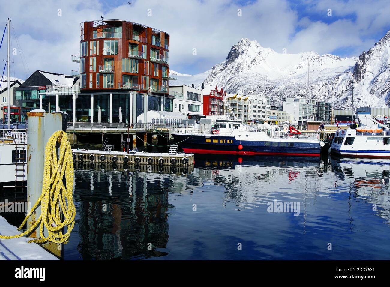 View of Svolvaer resort in winter time, Lofoten Archipelago, Norway ...