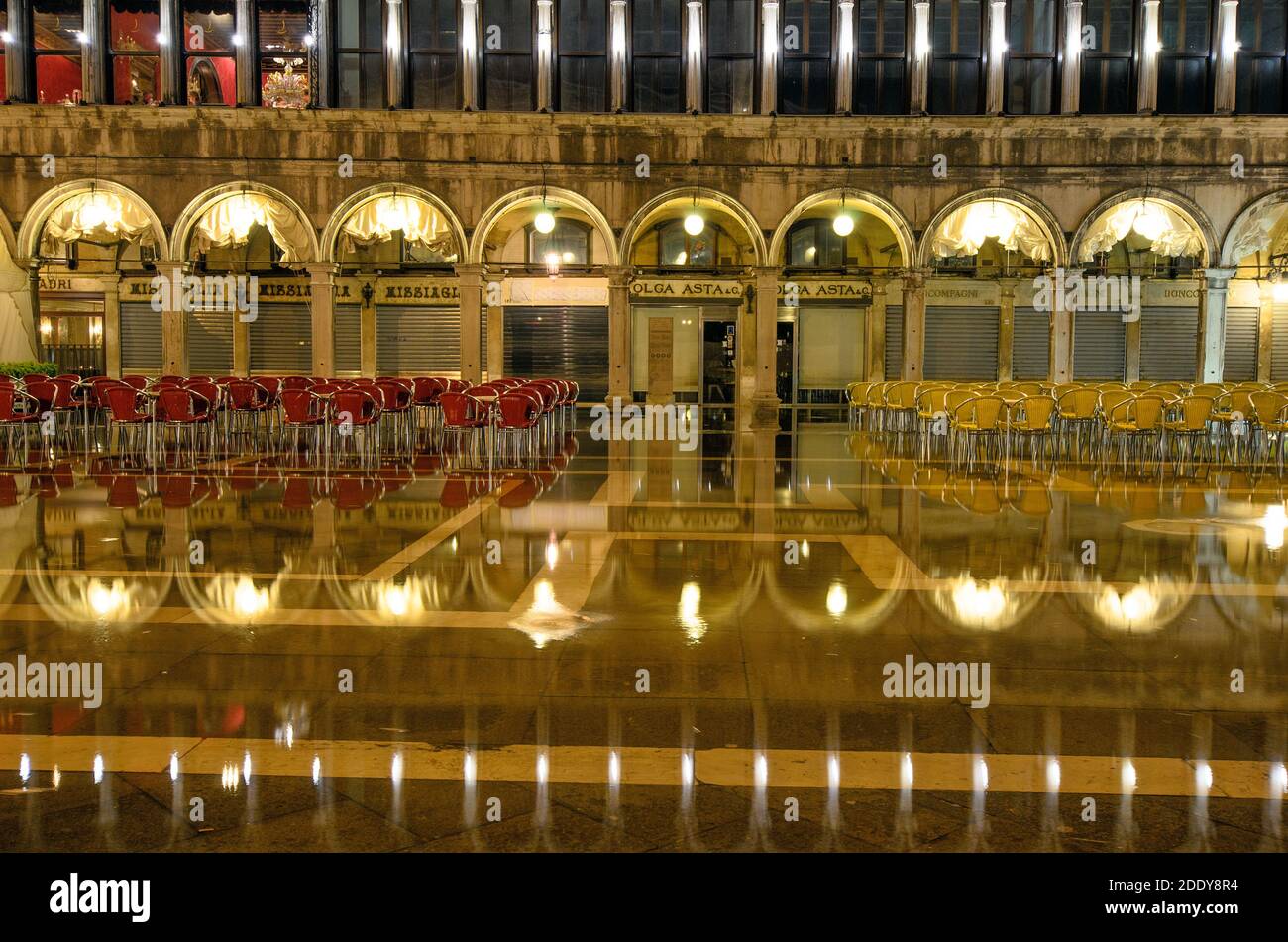 Water reflections in San Marco square at night - Venice, Italy Stock ...
