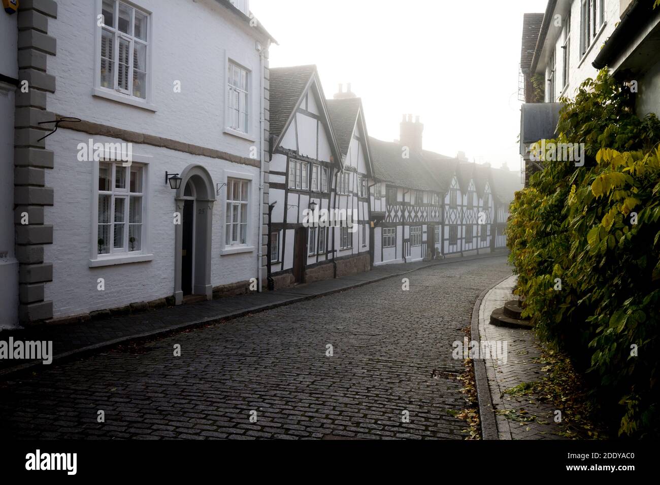 Mill Street in foggy weather, Warwick, Warwickshire, England, UK Stock ...