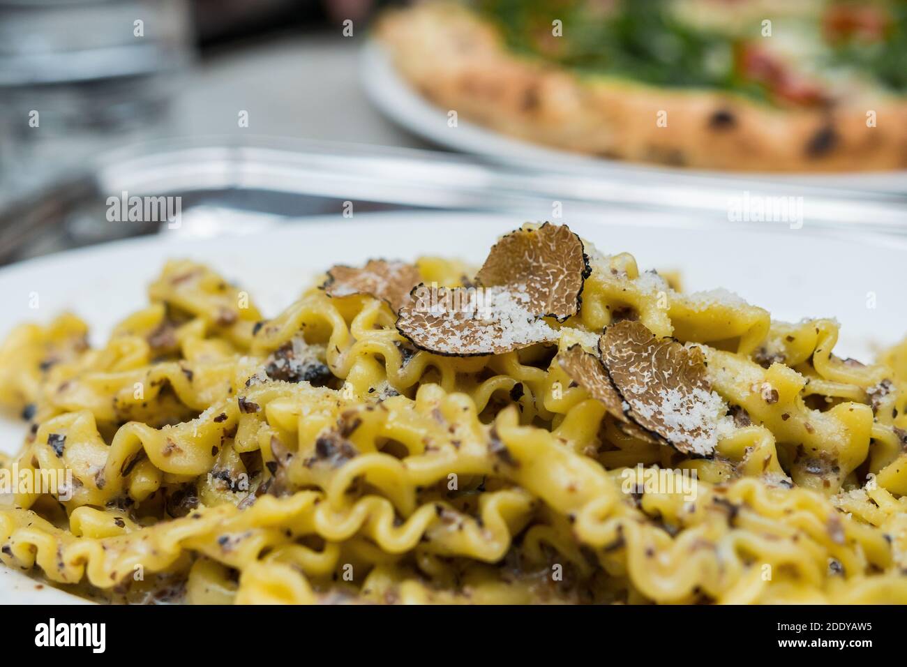 Truffle pasta. Delicious Italian fresh pasta with truffle pieces on the ...