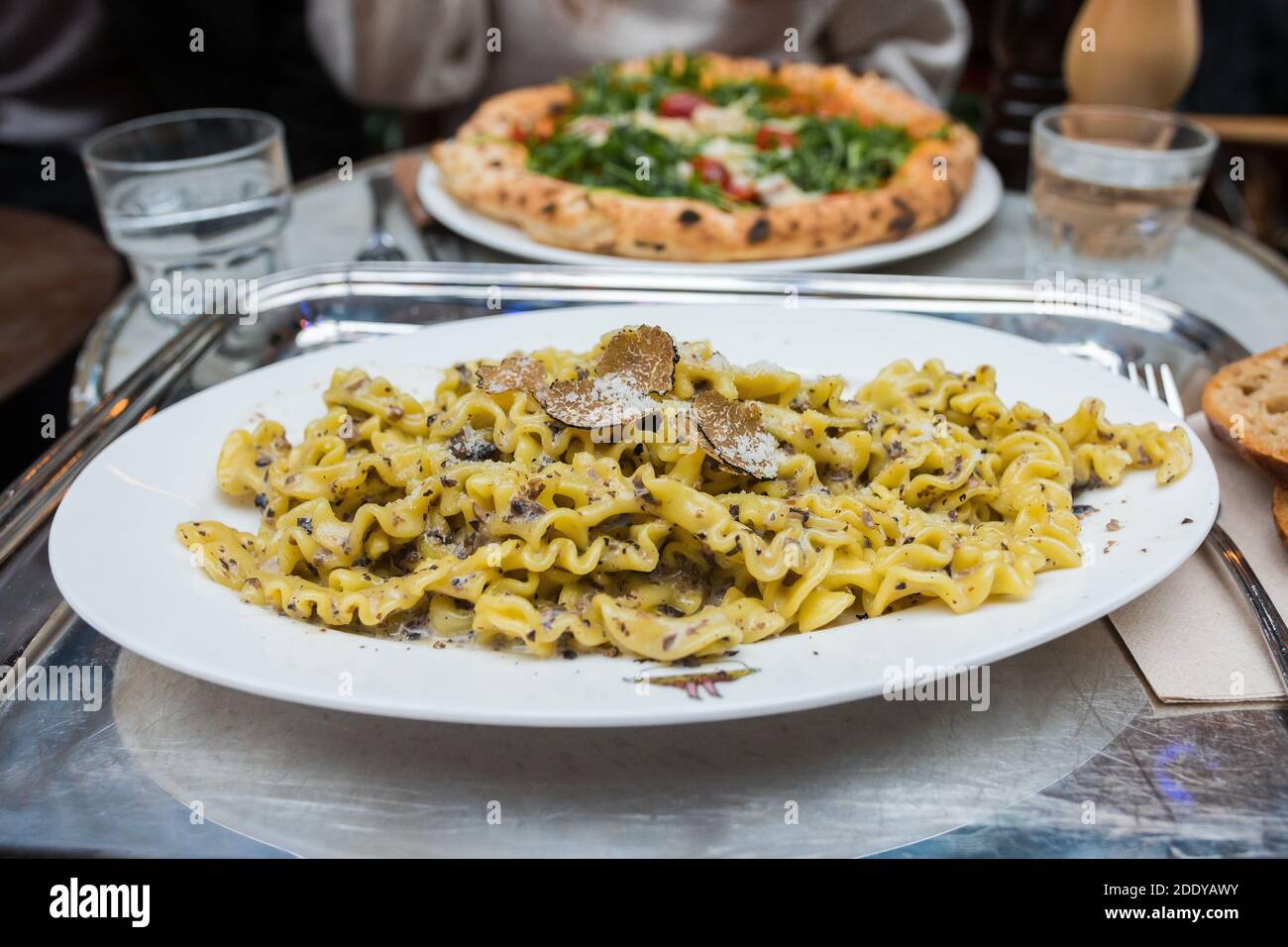 Truffle pasta. Delicious Italian fresh pasta with truffle pieces on the ...