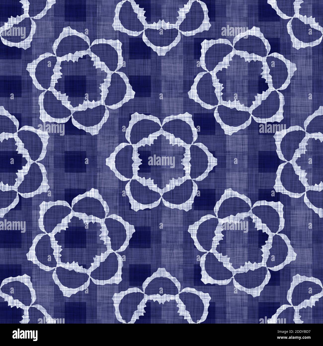 Indigo blue flower block print dyed linen texture background. Seamless ...