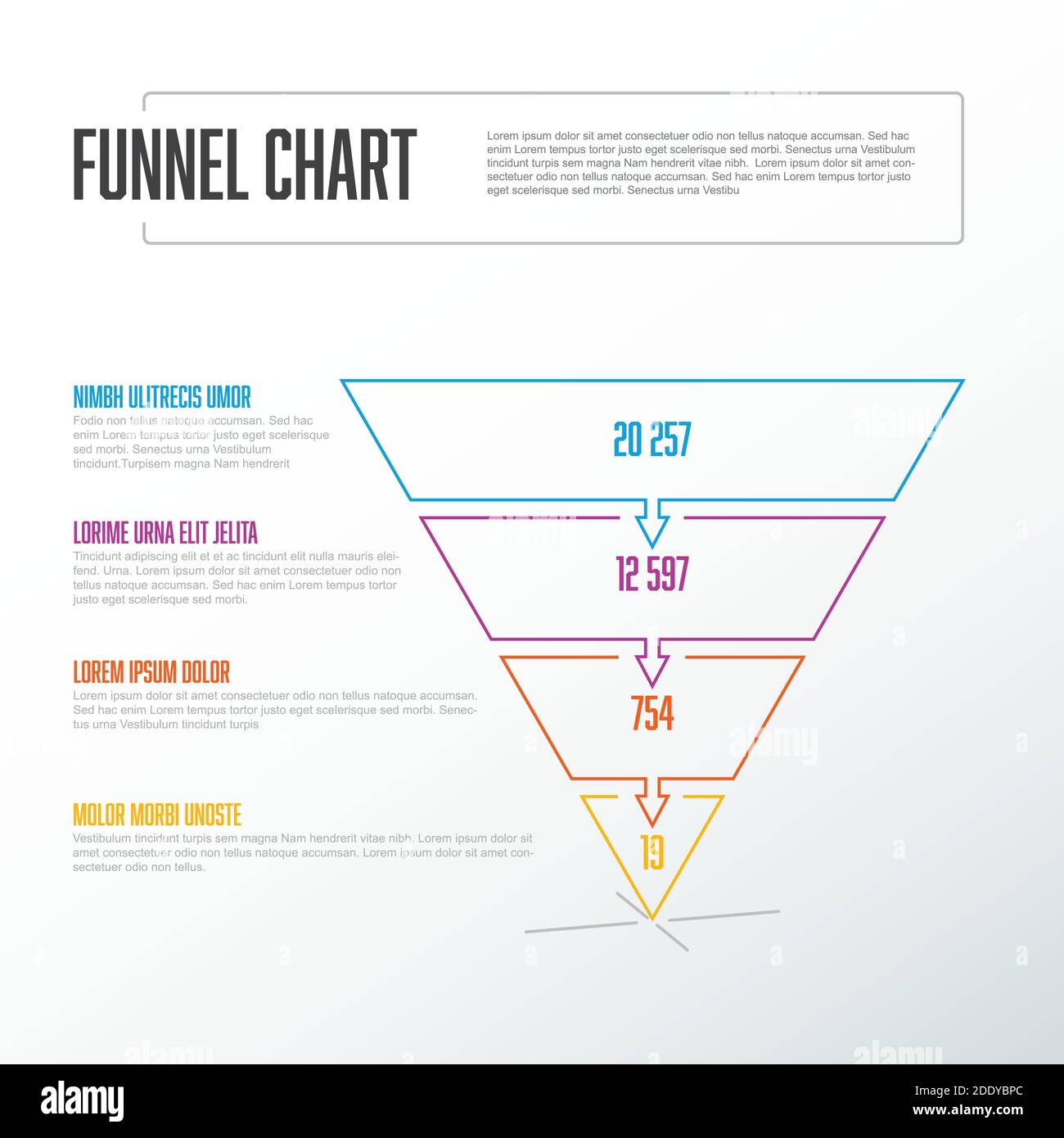 Vector thin line Infographic 4 level layers funnel template with ...