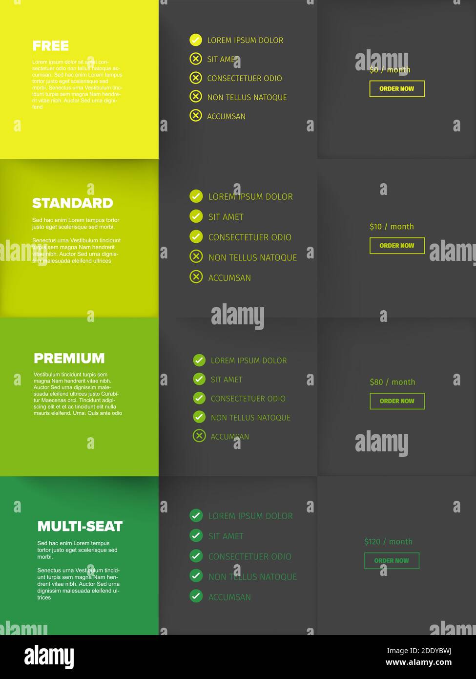 Products service feature compare mosaic list table template with ...