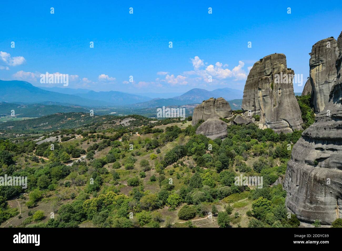 Meteora Land in the Sky: Great ancient city of Meteora in Greece. Trees ...