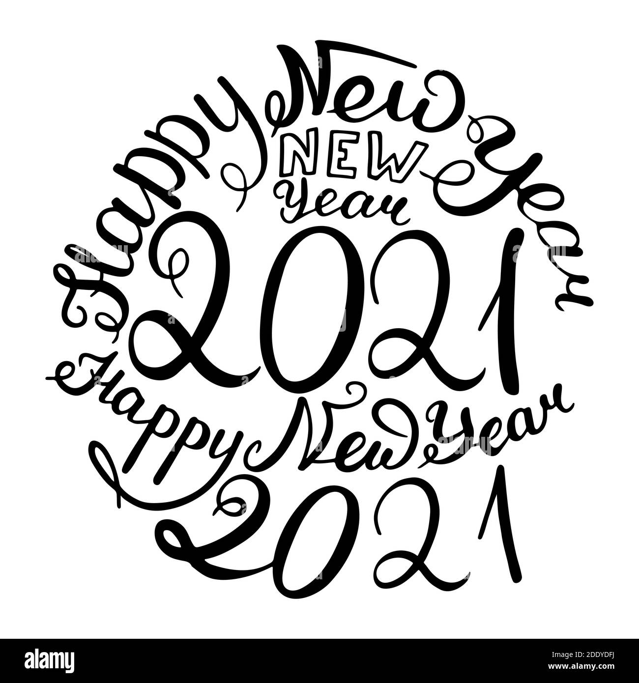 2021 New Year. Calligraphic handwriting inscription Vector illustration ...