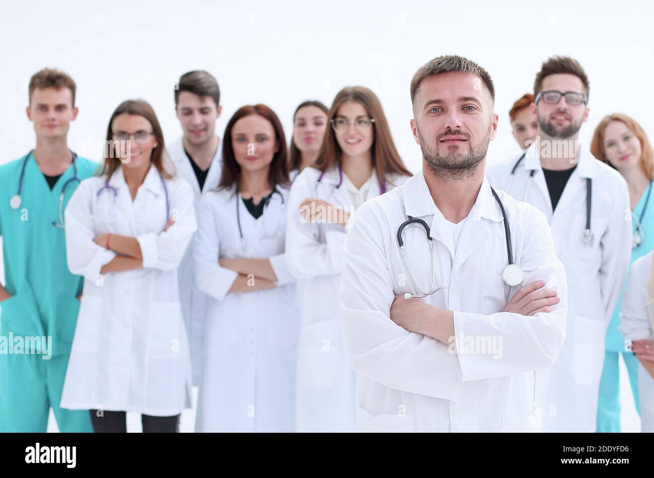top view. a group of smiling doctors pointing at you Stock Photo - Alamy