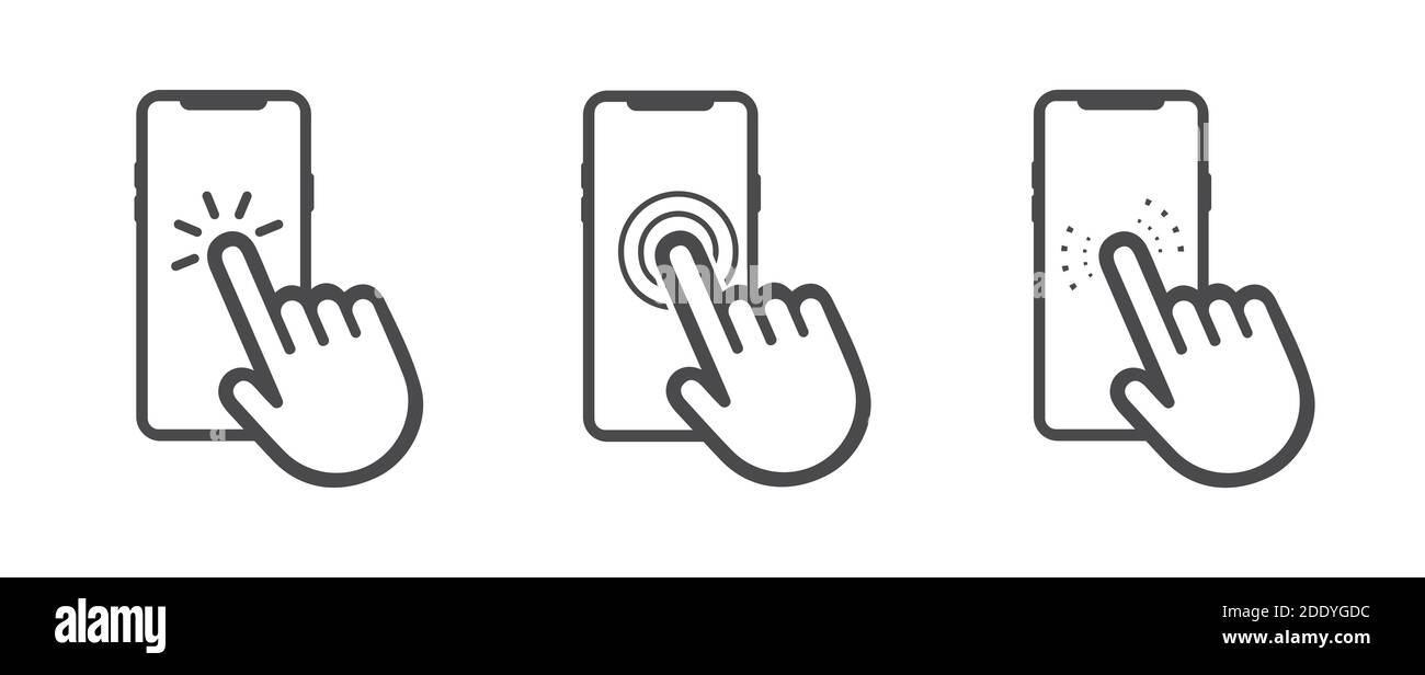 Hand touchscreen smartphone icon. Click on the smartphone. Vector ...