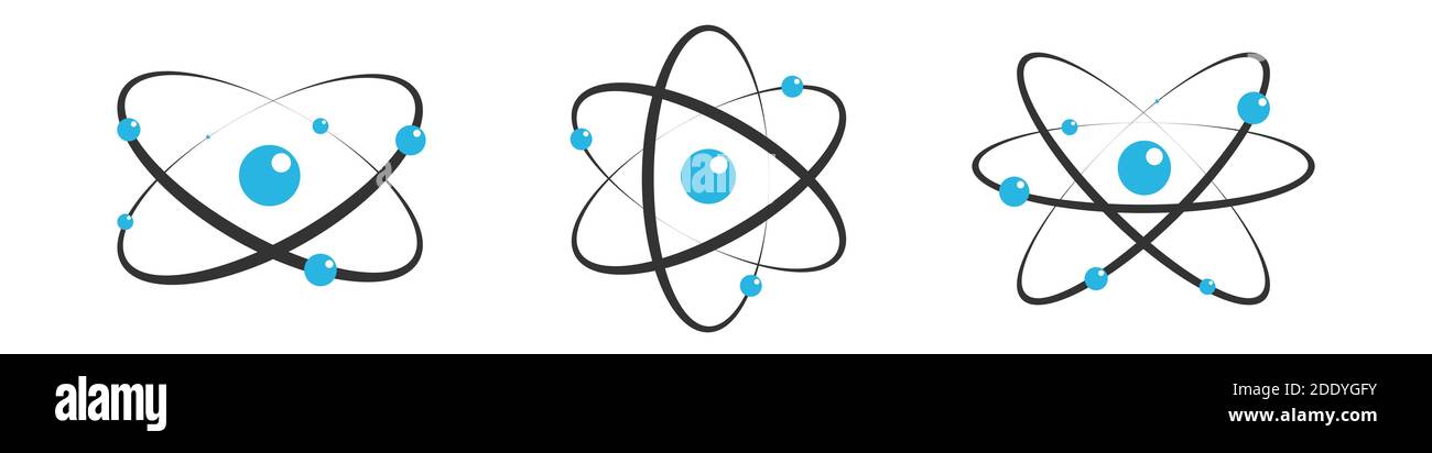 Atom icon in flat design. Set gray molecule symbol or atom symbol ...