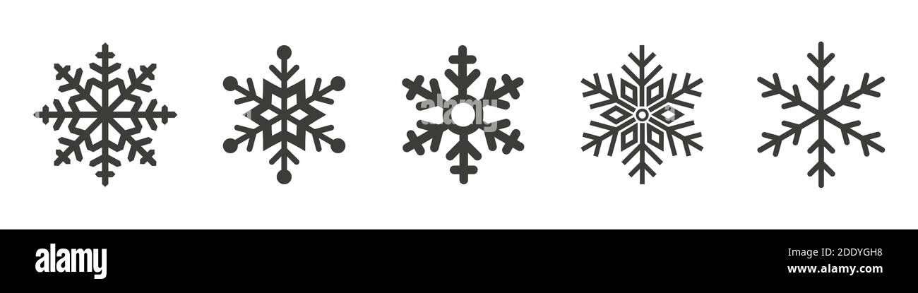 Set of black snowflake icons isolated on white background Stock Vector ...