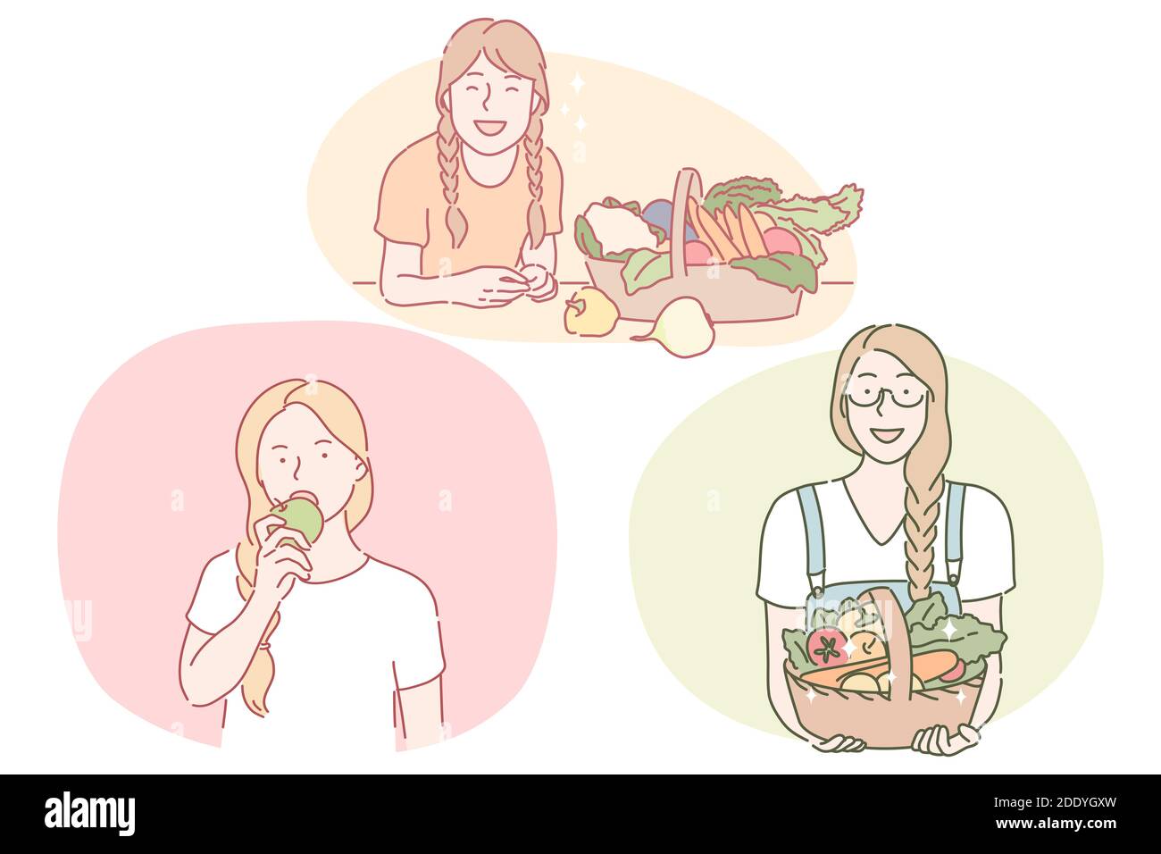 Healthy food, clean eating, vegetarian concept. Young positive women ...