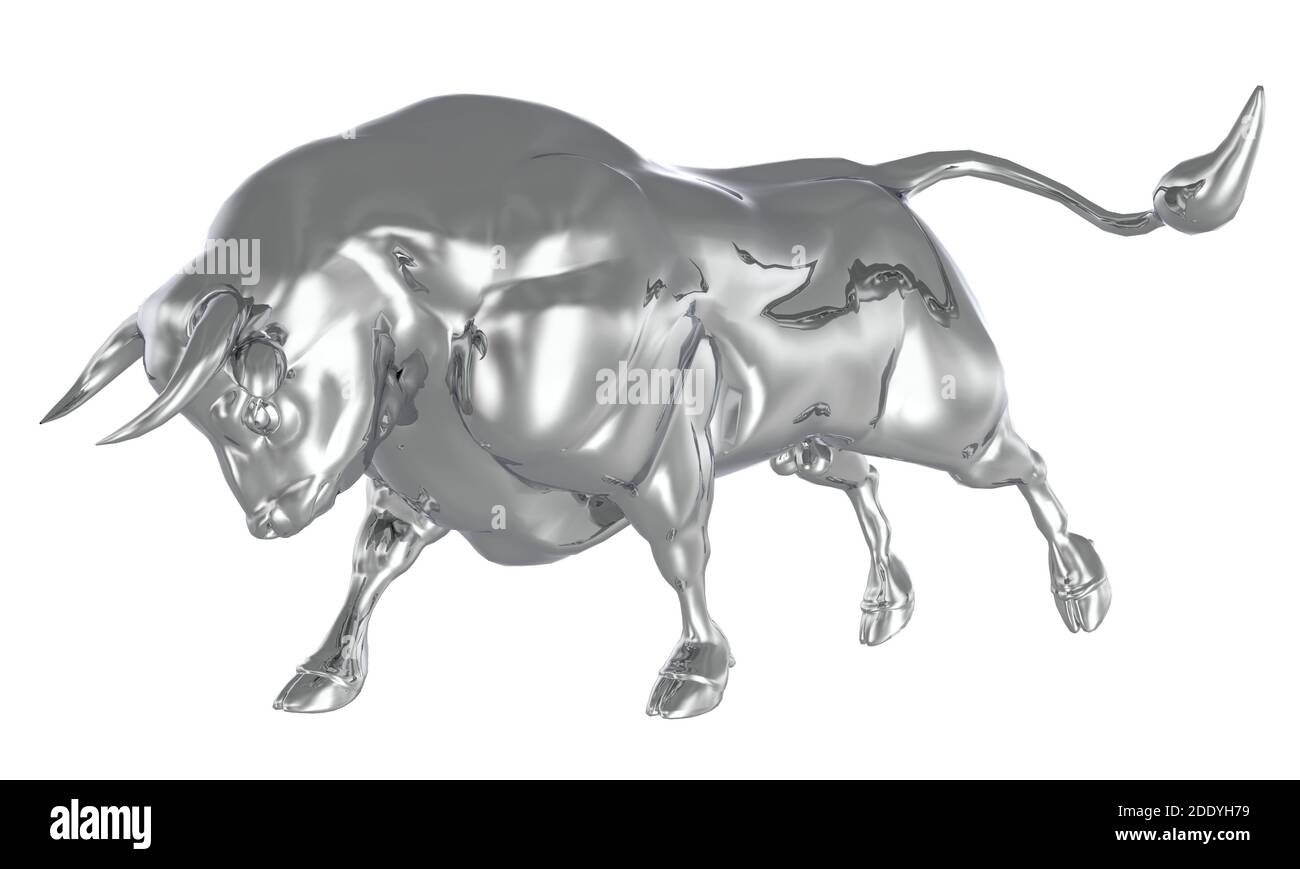 3D illustration white metal bull isolated on white background Stock ...
