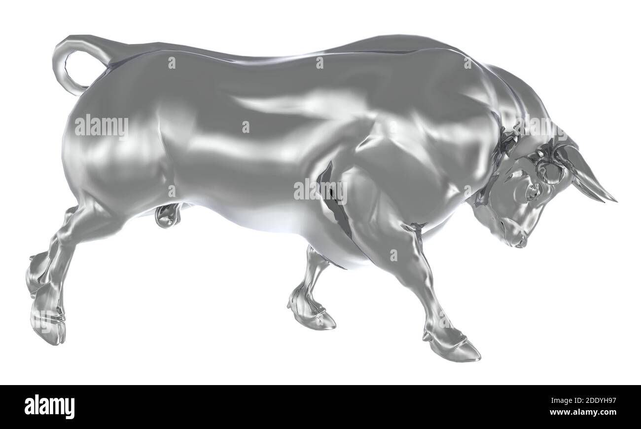 3D illustration white metal bull isolated on white background Stock ...
