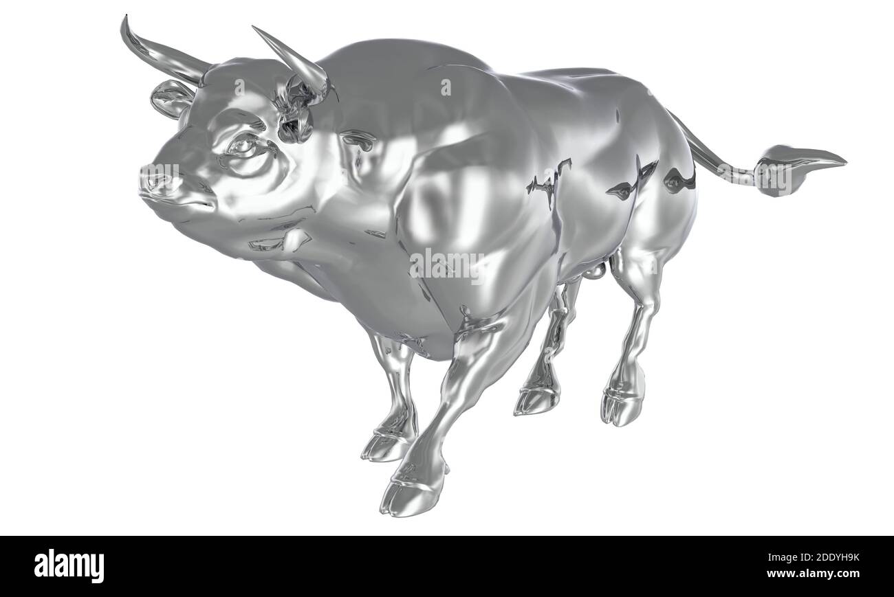 3D illustration white metal bull isolated on white background Stock ...